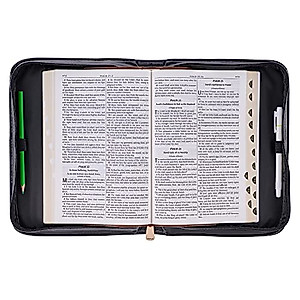 Christian Art Gifts Women's Black Vegan Leather Croc Style Fashion Bible Cover w/Tassels: Blessed - Inspiring Protective Carry Case Accessory w/Gold Accents, Pockets, Pen Loops & Grace Zipper, Medium