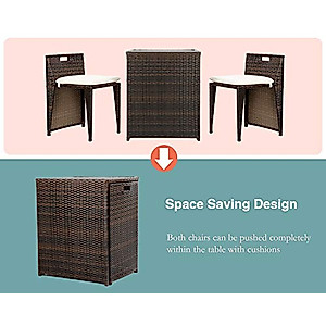 FDW Patio Set 3 Pieces Outdoor Wicker Patio Furniture Sets Wicker Bistro Set Rattan Chair Conversation Sets Patio Sofa Wicker Table Set for Yard Backyard Lawn Porch Poolside Balcony,Brown