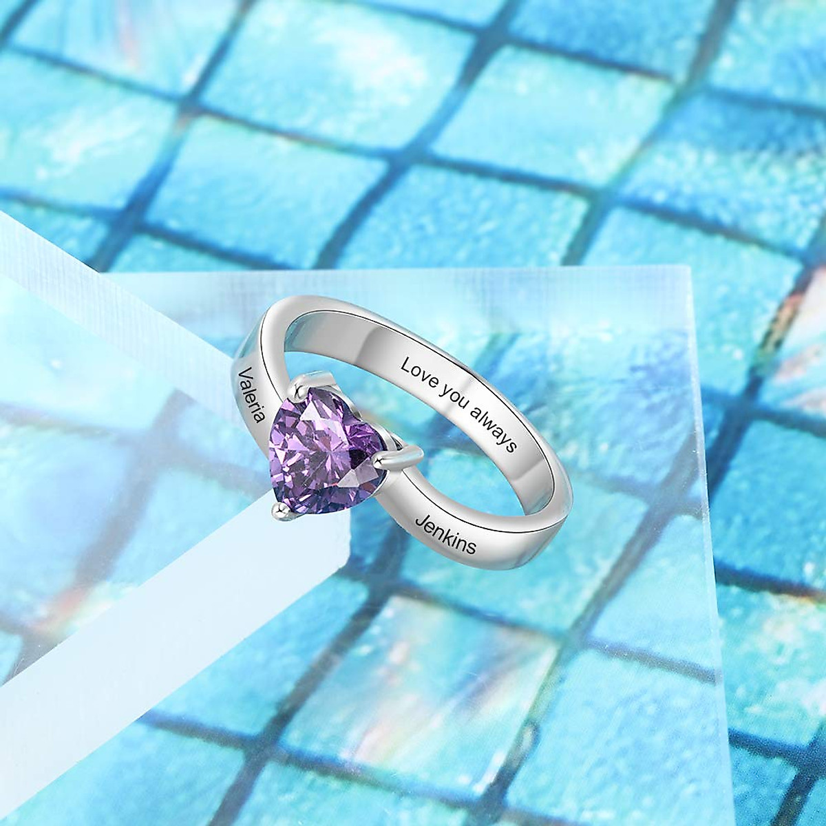 Birthstone Rings for Women LanM Personalized Mother Rings Sterling Silver Rings for Girls Custom Mom Ring 2 Children Promise Rings for Girlfriend Wife Grandma Mothers Day Gift Valentine's Day Gifts,