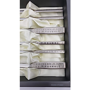 Korean Chopsticks Spoon 2 Set - METAL STAINLESS STEEL -Printed Hangul Characters (Hangul-Silver)