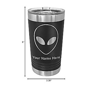 LaserGram 16oz Vacuum Insulated Pint Tumbler, Alien Head, Personalized Engraving Included (Black)