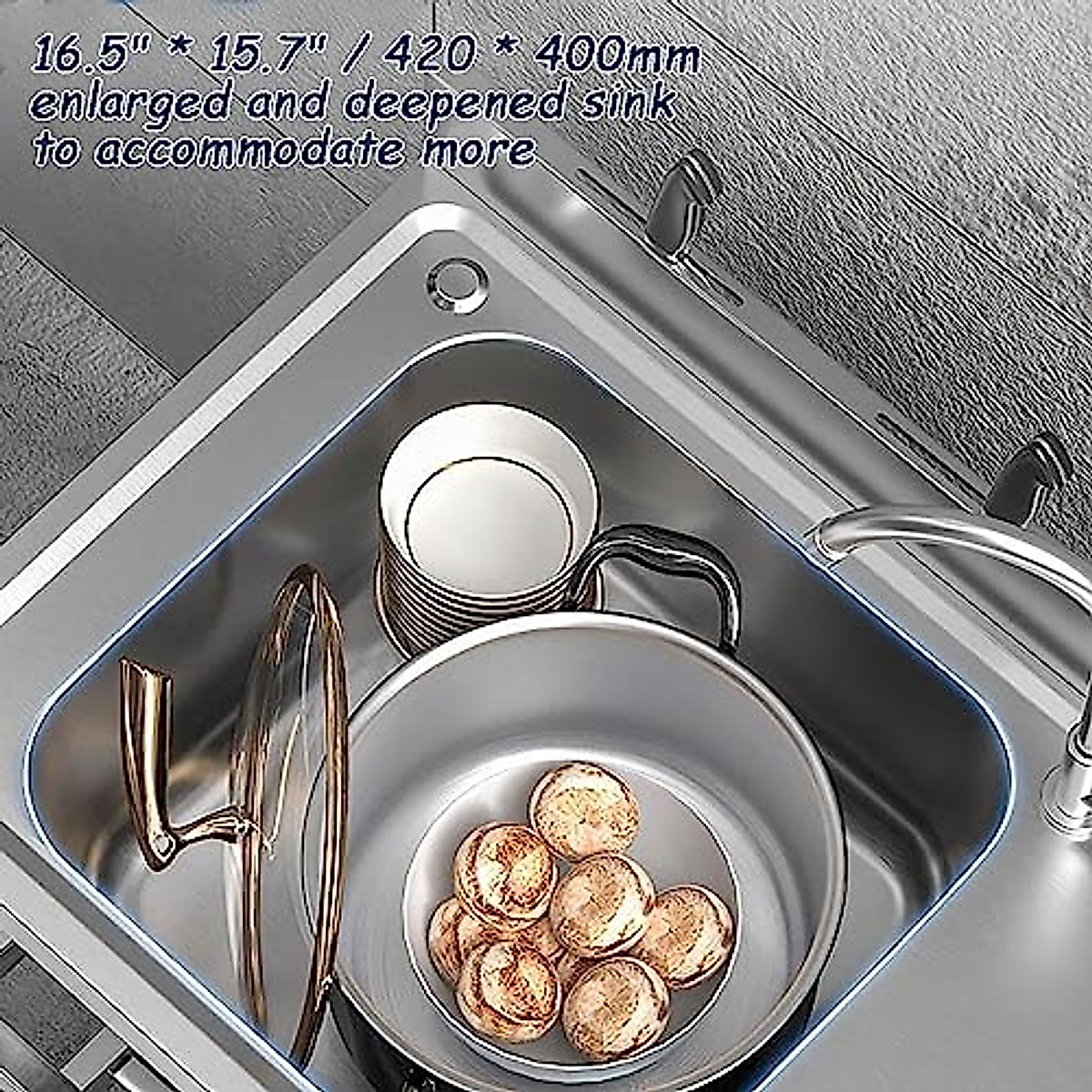 IOXGSGI Free Standing Stainless-Steel Single Bowl Commercial Restaurant Kitchen Sink Set W/Faucet & Drainboard, Prep & Utility Washing Hand Basin Wwworkbench & Double Storage Shelves (39.5In)