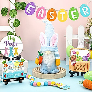 Bucherry 15 Pieces Easter Tiered Tray Decor Easter Decor Farmhouse Easter Decorations Rustic Bunny Rabbits Eggs Wooden Spring Sign for Home Table Kitchen