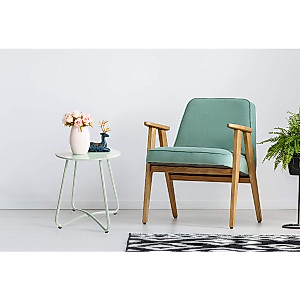 HollyHOME Small Round Patio Metal Side Snack Table, Accent Anti-Rust Steel Coffee Table for Garden, Modern Weatherproof Outdoor End Table, (H) 17.55" x(D) 15.60", Teal