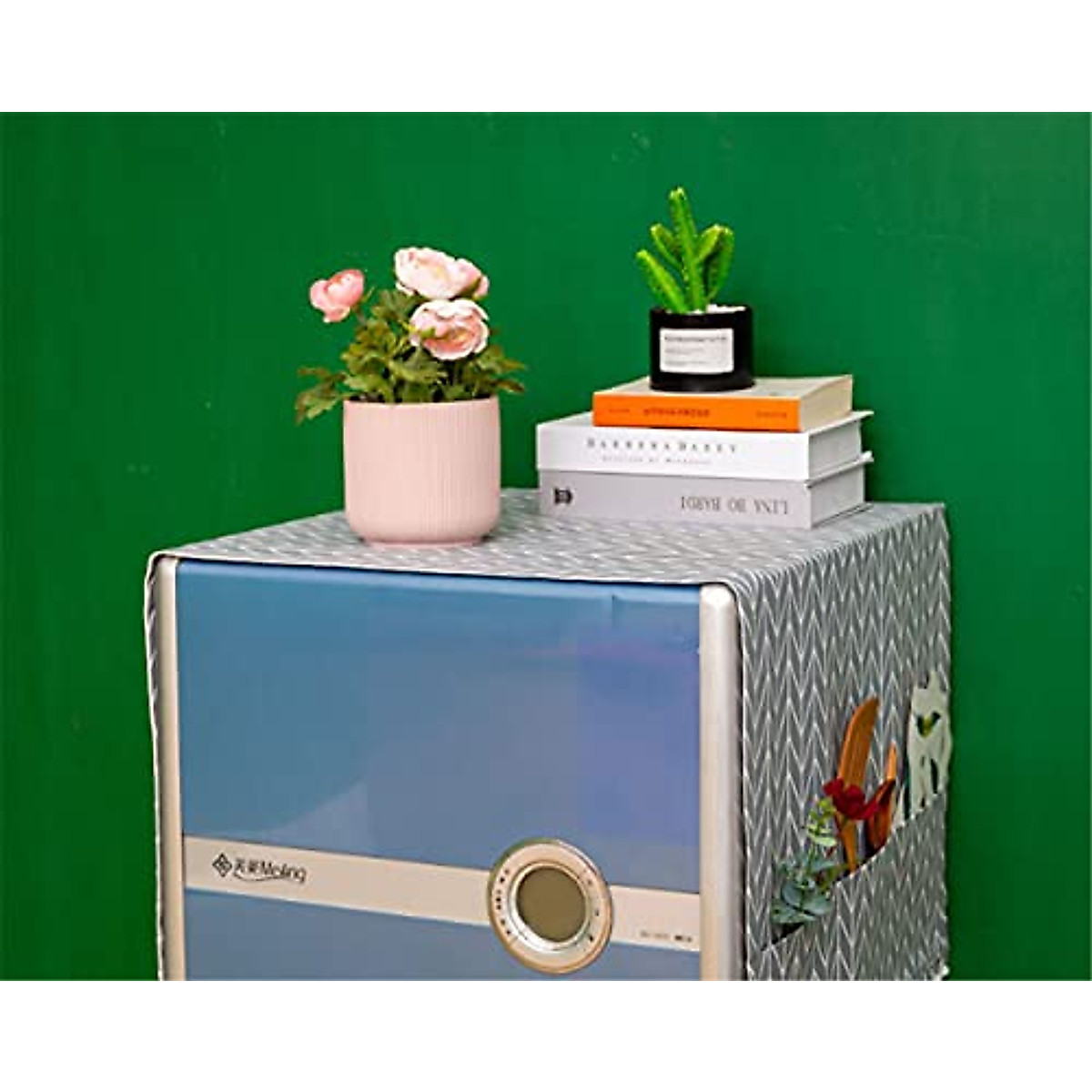 Dezapuby Dust-Proof Refrigerator Cover Cotton Washing Machine Top Protector with Side Storage Bags Universal Cover Cloth for Home and Kitchen (Gray Arrow)