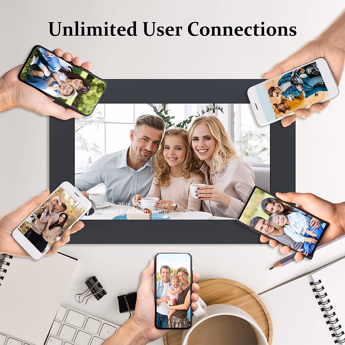 AEEZO 10.1 Inch WiFi Digital Picture Frame, IPS Touch Screen Smart Cloud Photo Frame with 16GB Storage, Easy Setup to Share Photos or Videos via Frameo APP, Auto-Rotate, Wall Mountable (Black)