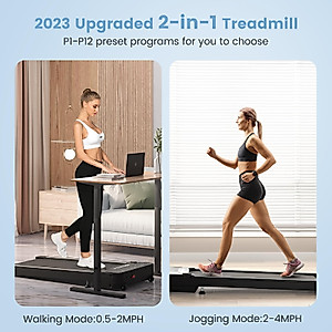 Goplus Under Desk Treadmill, Electric Treadmill Walking Pad with Touchable LED Display and Wireless Remote Control, Built-in 3 Workout Modes and 12 Programs, Running Jogging for Home Office