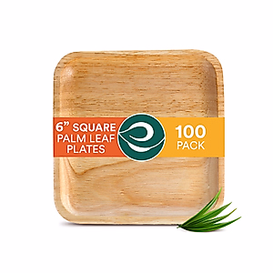 ECO SOUL Compostable 6 Inch Small Palm Leaf Round Plates (100, 6" Square Plates)