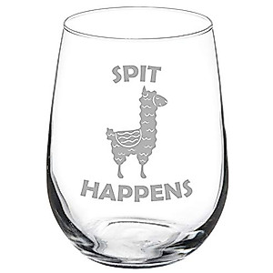 Wine Glass Goblet Spit Happens Funny Llama (17 oz Stemless)