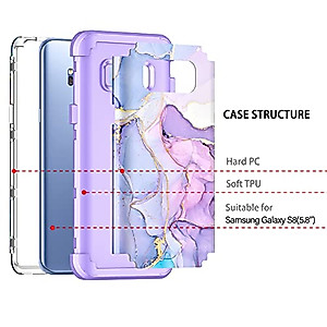 Miqala for Galaxy S8 Case,Marble Design Three Layer Heavy Duty Shockproof Hard Plastic Bumper +Soft Silicone Rubber Protective Case for Samsung Galaxy S8,Purple