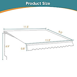 MCombo 12x10 Feet Manual Retractable Patio Door Window Awning Sunshade Shelter Outdoor Canopy (Dark Blue)