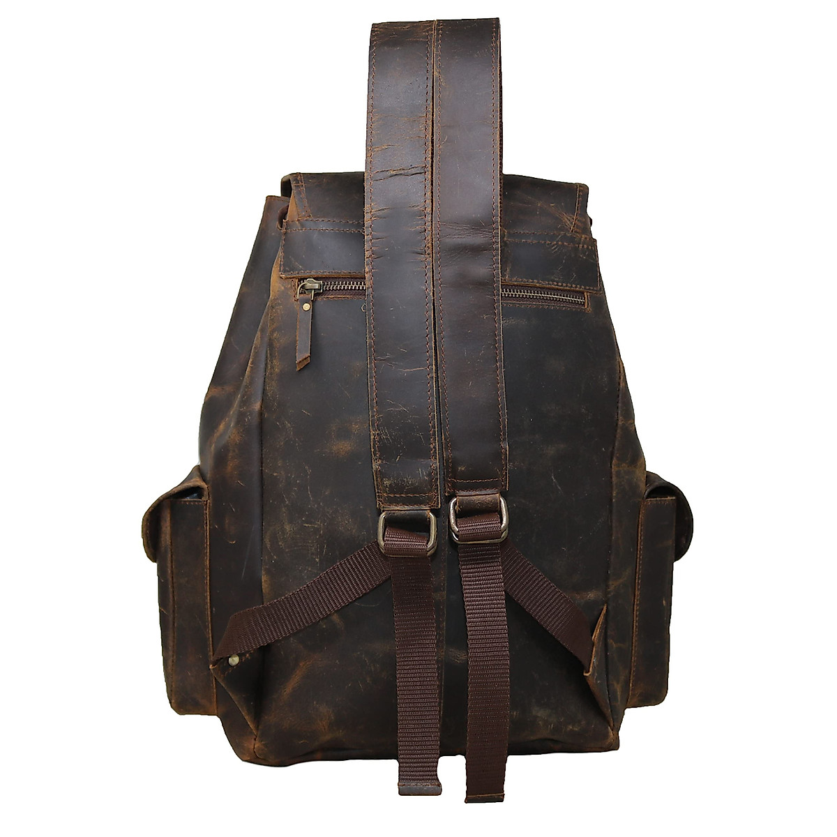 HG-LTHR 16" Brown Leather Backpack Vintage Rucksack Laptop Bag Water Resistant Casual Daypack College Bookbag Comfortable Lightweight Travel Hiking/picnic For Men