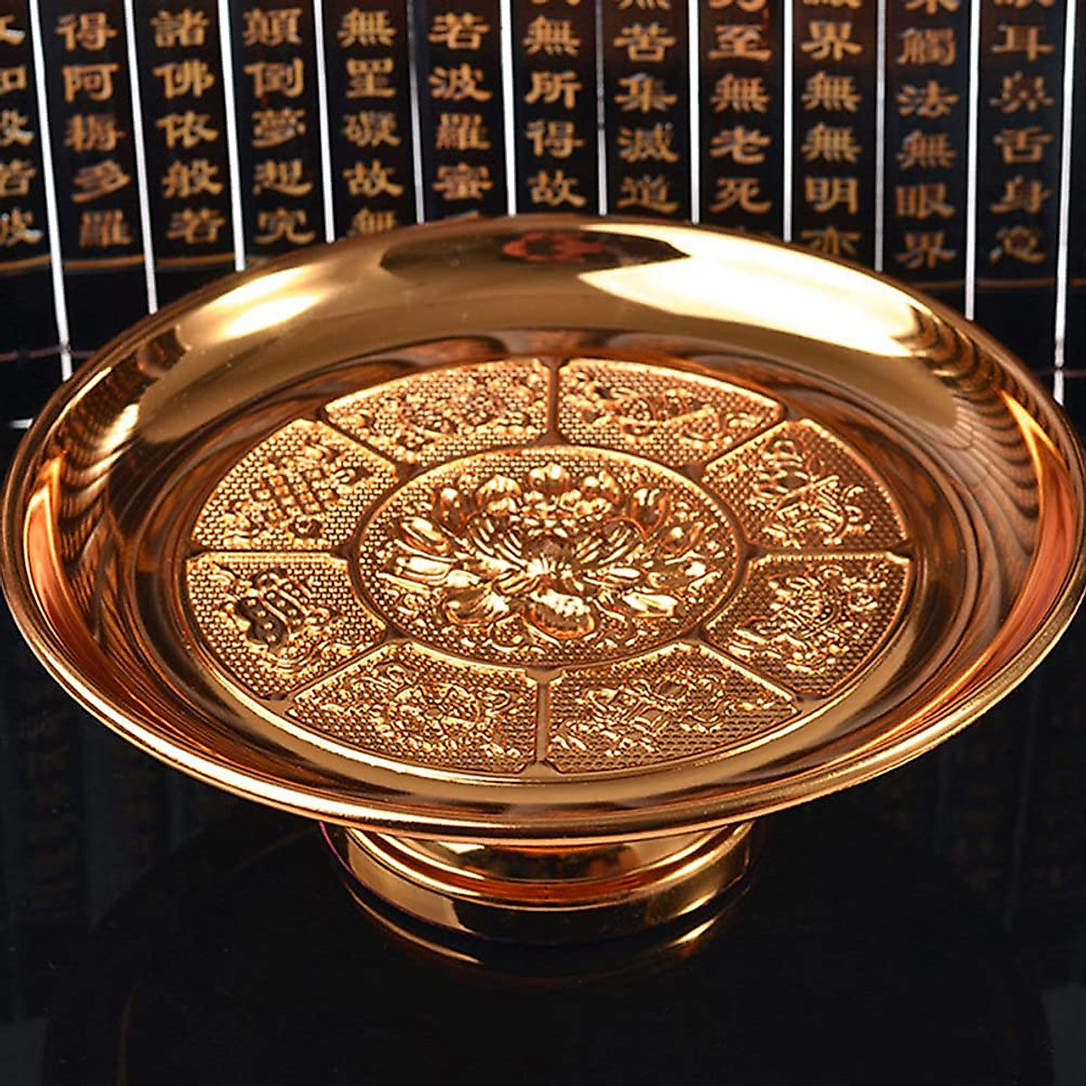 Cabilock Buddhist Plate Offering Bowl Footed Food Dessert Snack Blessing Bowl for Altar Rituals Incense Smudging Decoration Golden 7Inch