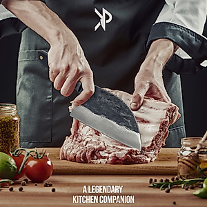 XL Aqua Silicone Smoker Oven Gloves + Meat Cleaver Kitchen Knife -Professional 7" Serbian Chef Knife