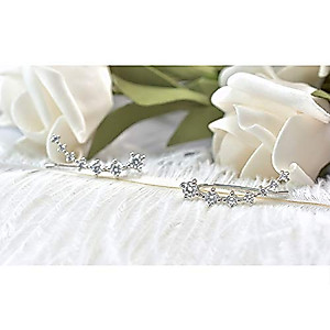 7 Crystals Ear Cuffs Hoop Climber S925 Sterling Silver Earrings Hypoallergenic Earring (White)