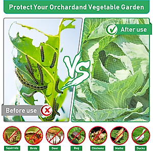 GonLei 10x25FT Garden Mesh Netting Kit Raised Beds (6 Pcs Garden Hoops & 18 Clips) Garden Hoops Plant Row Covers Netting Protection Berry Bush Trees Grass Seed Barrier Net