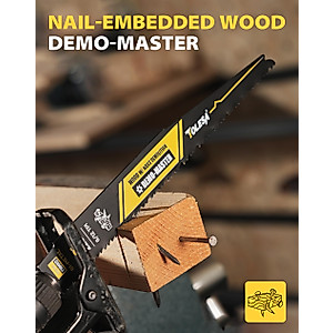 TOLESA 9 Inch 6/12 TPI Reciprocating Saw Blades for Wood and Nail-Embedded Wood Demolition, 5 Pack Bi-Metal Reciprocating Saw Blade for Fast & Smooth Cutting