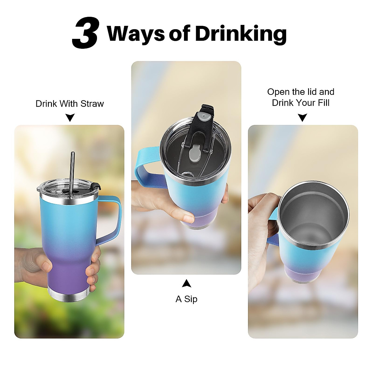 GUDEMAO 20 oz Tumbler with Handle, Stainless Steel Insulated Tumbler with Lid and Straw, Double Wall Vacuum Insulated Coffee Mug Tumbler, Insulated Coffee Thermal Cup for Cold and Hot（Blue Purple）