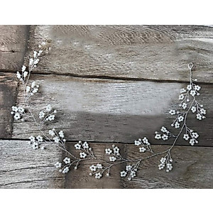 Chargances Bridal Pearl Bohemia Hairpiece for Weddings, Proms, Festivals (silver, 16 inches, 1 Count)