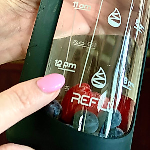 32 oz Glass Water Bottle with Straw Lid, Time Marker, Sleeve & Extra Lid - Motivational, Wide Mouth, Large BPA-Free 1 Liter Glass Water Bottle, Glass Drinking Bottle, Waterbottle (Black Sleeve)