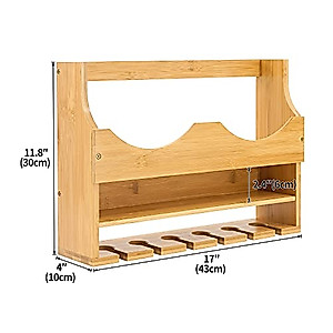 Utoplike Wall Mounted Wine Rack with Glass Holder, Wall Wine Glass Bottle Racks, Bamboo Hanging Bottle Holder Storage for Kitchen, Dining Room, Bar