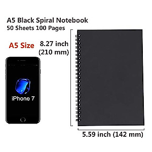 Zegrox 6 Pack Black cover Spiral Notebook, Blank Sketch Book Pad, Subject Notebooks,50 Sheets (100 Pages)-8.27x 5.59inch,A5 size Notebook.