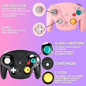 Dliaonew 2.4G Wireless Gamecube Controller, Classic Gamecube Wii Controller with Receiver Adapter for Wii Gamecube NGC (Black and Pink)