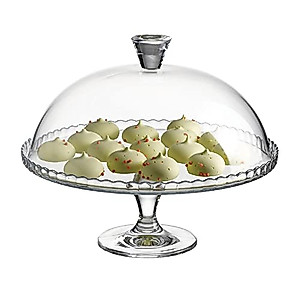ums Glass Cake Stand with Dome - Footed Glass Service Plate, Large Size (12 inch), Footed Cake Plate Wıth Dome, Multifunctional Serving Platter, durable glass