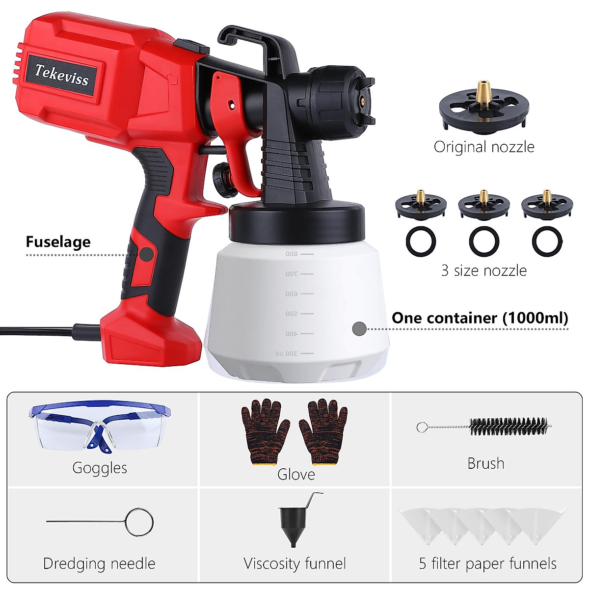 Paint Sprayer 800W high-Power,HVLP Sprayer,800ML Container,Easy to Clean, Suitable for Furniture, Outdoor, Indoor, Railing, etc
