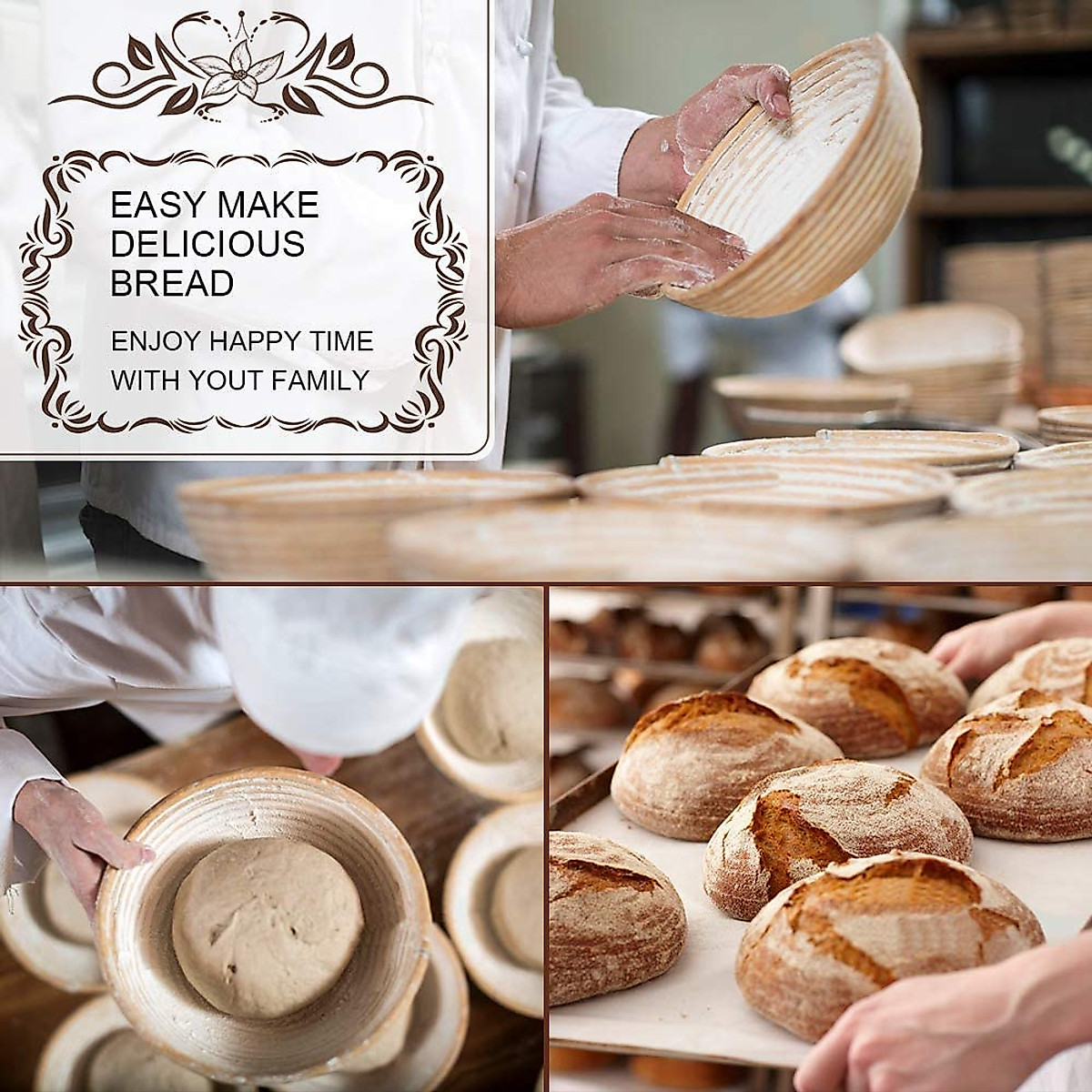 Bread Proofing Basket Set 9.6 Inch Oval & 10 Inch Round Banneton Proofing Baskets