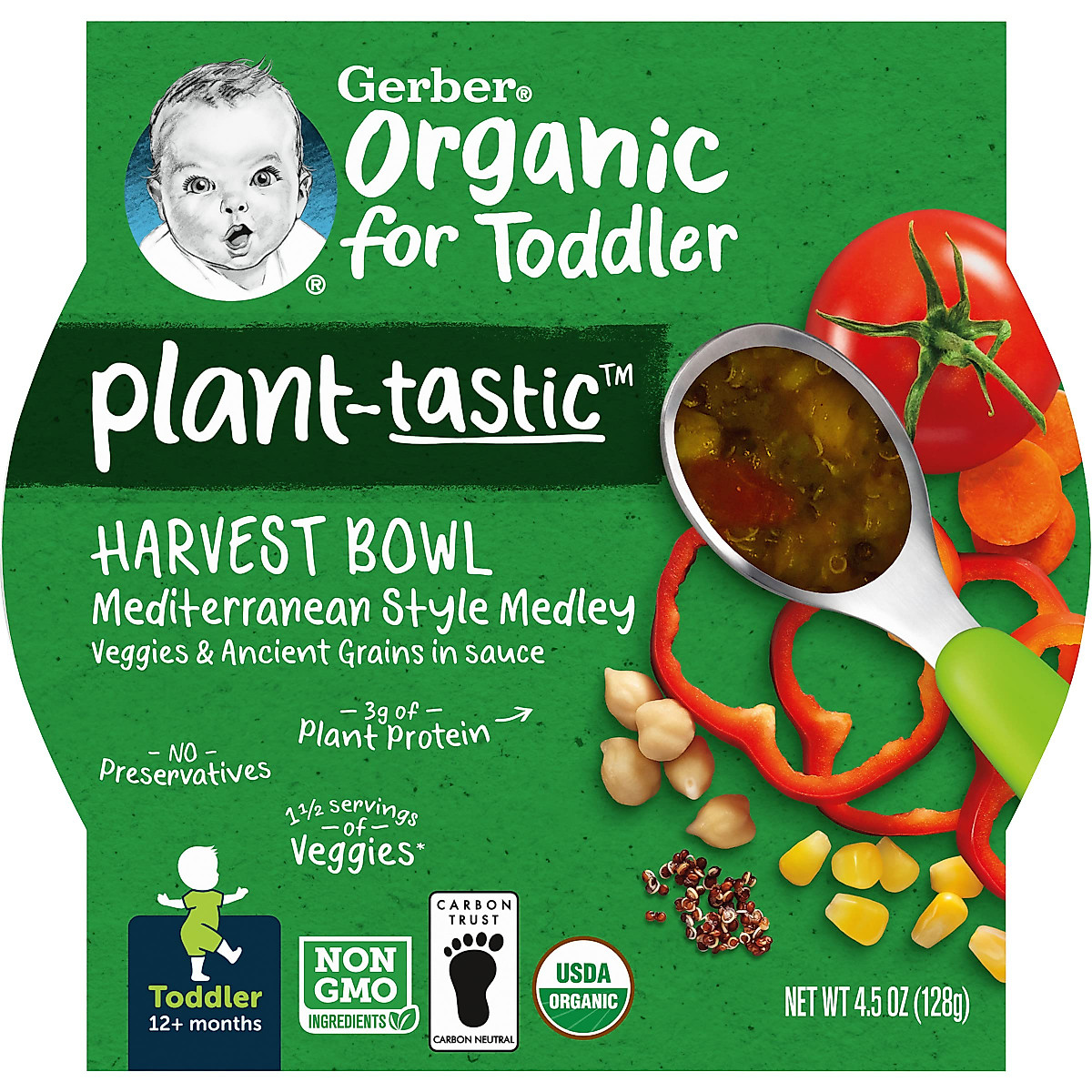 Gerber Organic for Toddler Plant-Tastic Harvest Bowl, Mediterranean Style Medley with Veggies & Ancient Grains in Sauce, Organic & Non GMO Toddler Food, 4.5 OZ (Pack of 4)
