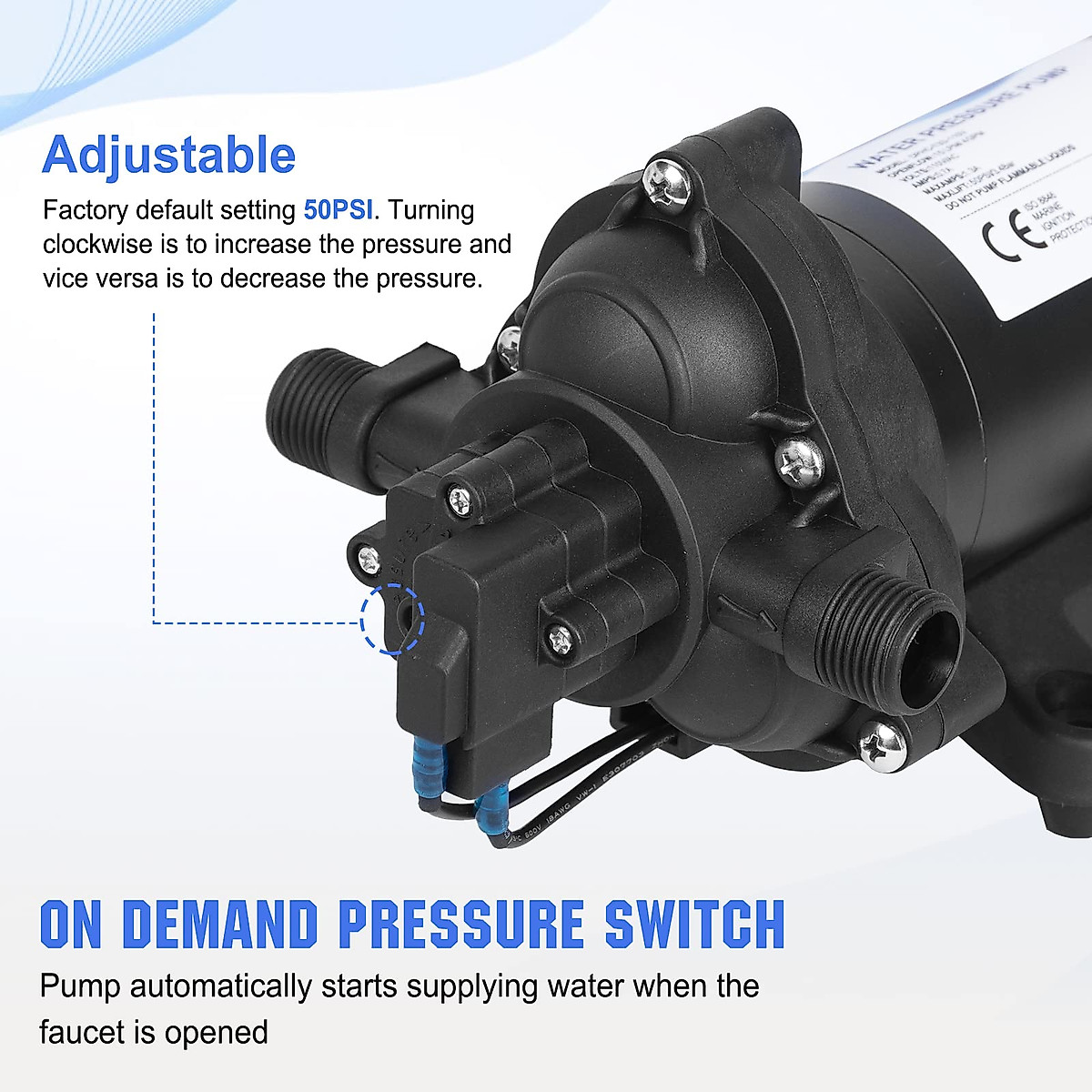 ECO-WORTHY 33-Series Industrial Water Pressure Pump 110V AC 4.0GPM 50PSI RV Fresh Water Diaphragm Pump include Garden Hose Adapters for Irrigation Marine Boat Sprinkler Faucet