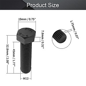 MroMax 2Pcs M12 x 45mm Left Hand Hex Bolt, Carbon Steel Grade 12.9, Black Oxide Finish, Full Thread, Hexagon Head Bolts for Furniture Repair