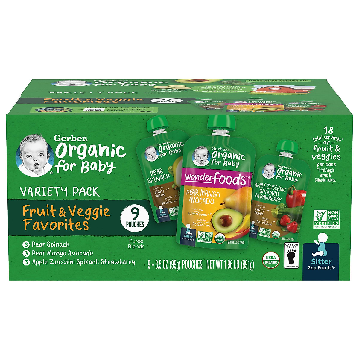 Gerber 2nd Foods Organic for Baby Puree Blend Pouches Variety Pack, Fruit & Veggie Favorites (Variety)
