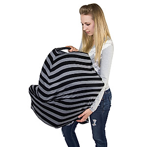 JLIKA Baby Car Seat Covers - Stretchy Infant Canopy and Nursing Cover for Breastfeeding Newborns Infants Babies Girls Boys Best Shower Gift Maternity Apron Infinity Scarf carseats (Black/Gray Stripe)