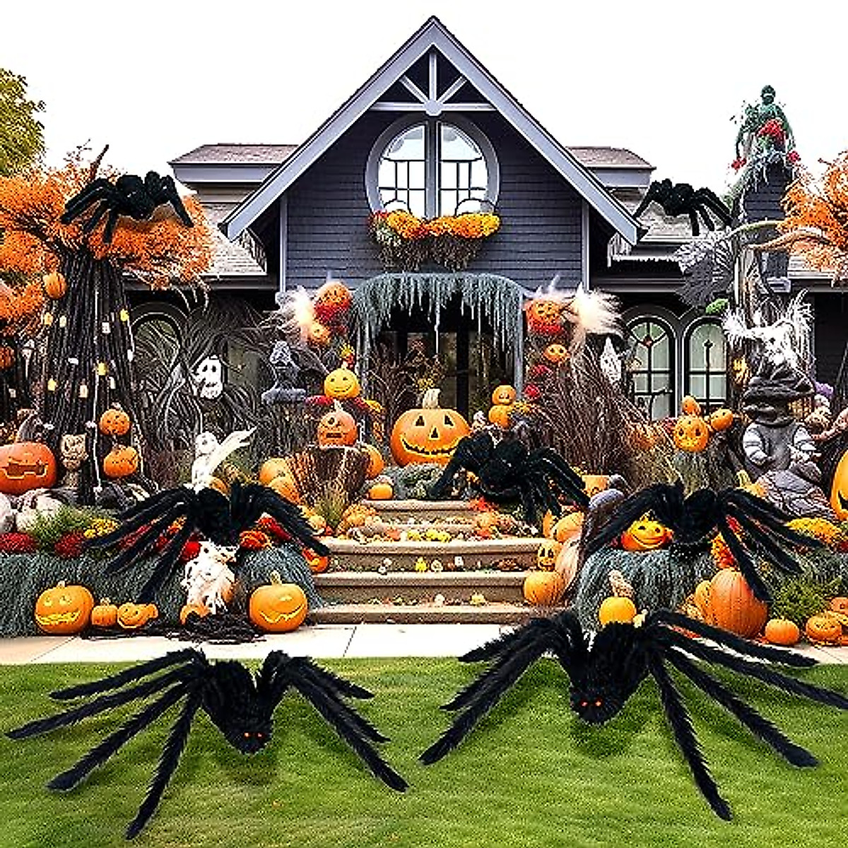 Nirohee Halloween Decorations Outdoor, 6 Pack Giant Spider Halloween Party Decor Large Halloween Spiders Outside Decorations, Scary Spiders with Bendable Legs for Lawn, Yard, Spider Web, Wall, Window