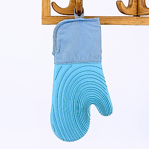 Oven Mitts with Extra Long Cuff and Comfort Lining，Oven Mitts with Quilted Liner， Heat Resistant Flexible Oven Mitt for Kitchen Baking Cooking，Machine Washable，1 Pair，13.5 Inch,Blue.