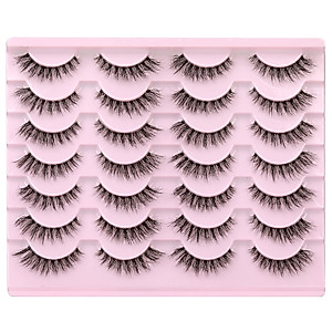 Newcally Lashes False Eyelashes Natural Look Lashes Mink Wispy Fluffy Volume Fake Eyelashes 5D Strip Cat Eye Lashes Pack Clear Lash Band Individual Eyelash 14 Pairs