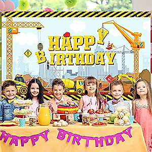 Construction Happy Birthday Backdrop Dump Truck Background Excavator Crane Birthday Party Banner Digger Excavator Truck Background Photography Studio Props Cake Table Boy Kids Birthday Decorations