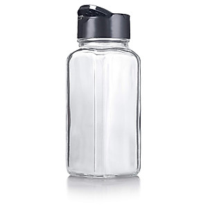 JUVITUS 4 oz / 120 ml Clear Glass Square Spice Jar with Black Sifter (6 pack) - Two Sided Sifter Cap (shaker holes/pour open) and Freshness Seal