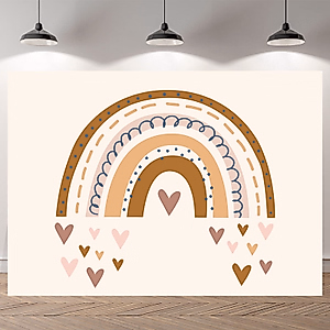 Batt Boho Rainbow Backdrop 1st Birthday for Kids Theme Baby Shower Neutral Gender Reveal Banner Background Photography Happy (5x3ft)