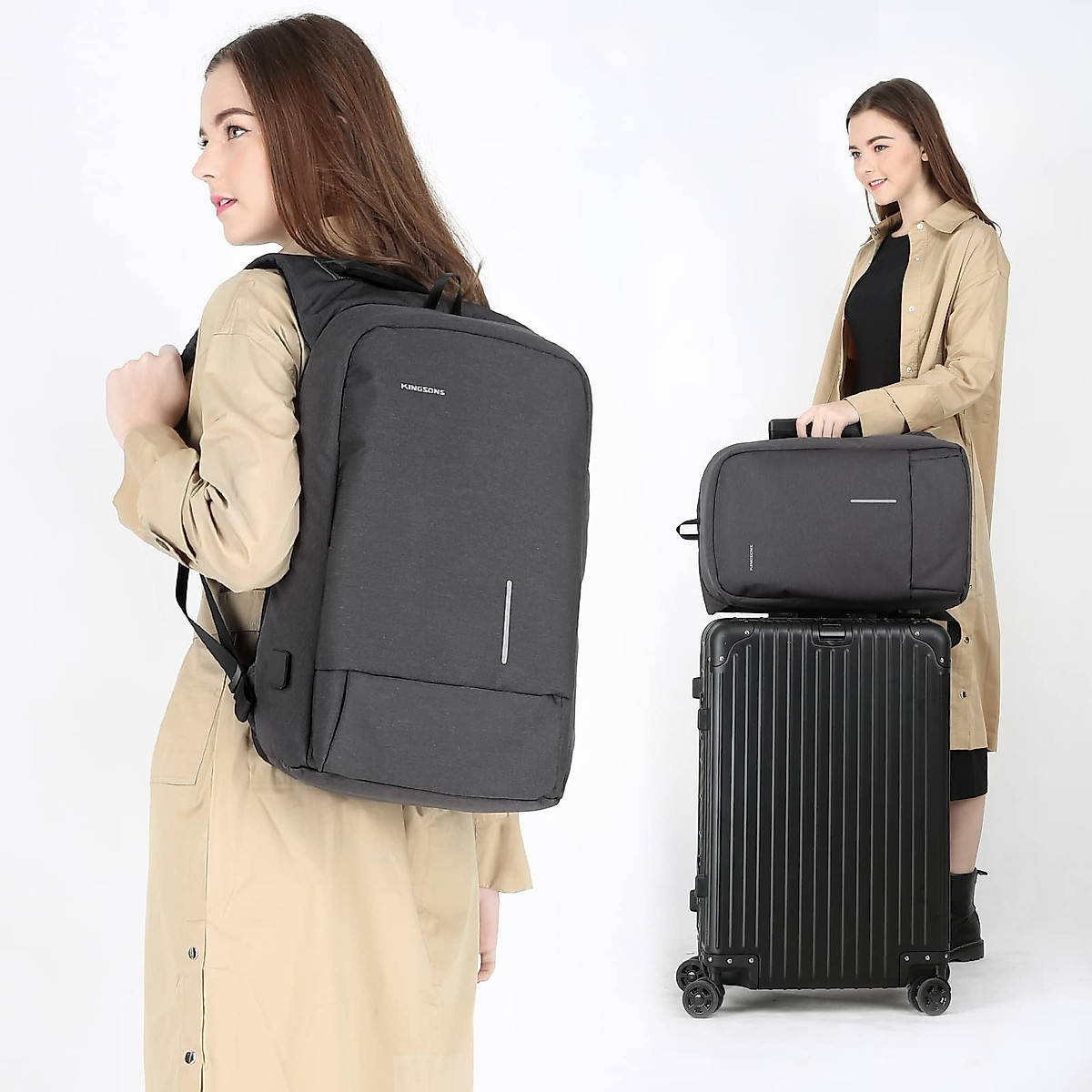 Kingsons Laptop Backpack, Slim Business Travel Computer Bag with USB Charging Port Anti-Theft Water Resistant for 15.6 Inch Laptop Rucksack for men