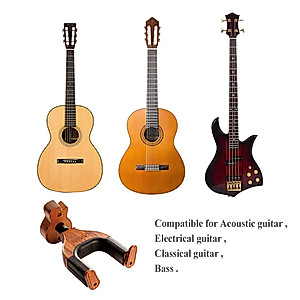 Neboic Guitar Wall Mount, Auto Lock Guitar Wall Hanger, Hard Wood Base in Guitar Shape Guitar Hook, Guitar Holder for Acoustic, Electric, Classical, Bass Guitars, Guitar Accessories
