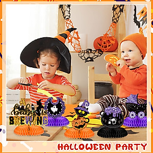 12 Pieces Halloween Baby Shower Decorations Halloween a Baby is Brewing Honeycomb Centerpieces a Baby is Brewing Table Centerpieces for Halloween Gender Reveal Party Favor Supplies (Purple, Black)