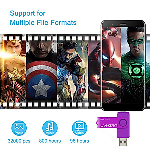 leizhan 64GB Type C USB Flash Drive USB 3.0 USB C Phone Picture Stick for Samsung Galaxy S10,S9,S8,S8 Plus, Note 9, Google Pixel XL, Purple