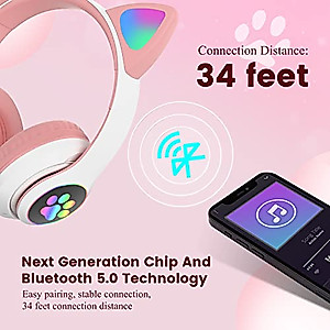 DVUIYYL Kids Headphones for School, Wireless Headphones for Kids and Adults, Kids Bluetooth Headphones with Microphone, Cat Ear Headphones for Girls and Boys
