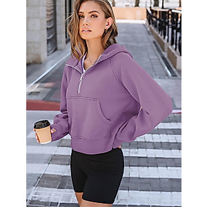 AUTOMET Womens Hoodies Fleece Fall Fashion Outfits Workout Sweatshirts Winter Jackets Oversized Pullover Tops Clothes 2025 Purple S