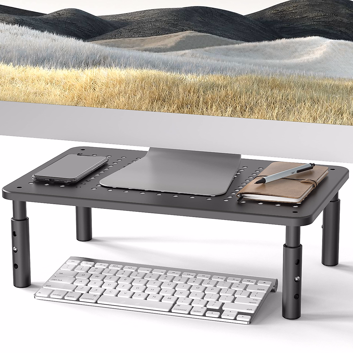 PUTORSEN Monitor Stand Riser with Vented Metal 3 Height Adjustable Monitor Stand for Computer, Laptop, iMac, PC, Printer, Desktop Ergonomic Monitor Riser Stand with Non-Skid Rubber, 1 Pack