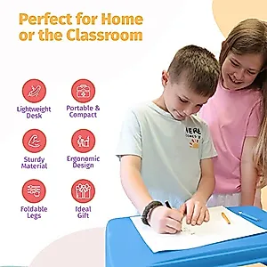 Purple Folding Lap Desk - Foldable Table for Work, Study, Gaming, Arts, Crafts, School - Collapsible Laptop Tray with Storage Compartment - Portable Writing Station for Kids, Adults