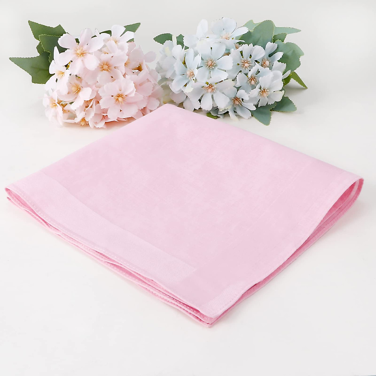 HOULIFE Men's Cotton Handkerchiefs, Solid Color 60S Soft Cotton Hankies for Men Women 6/12PCS 15.7"×15.7" (Pink, 12 PCS)